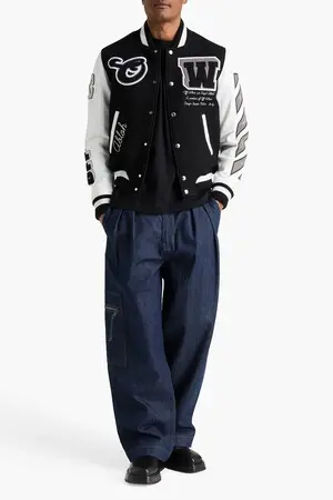 Off-White Appliquéd Wool-blend Felt And Leather Bomber Jacket