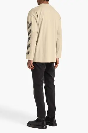 Off-White Embroidered Cottonjersey Tshirt - Beige