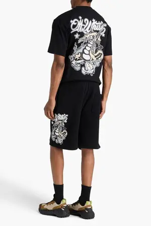 Off-White Printed Cotton-terry Shorts - Black