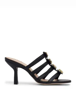 Cinq À Sept Emmy Crystal Flower Heeled Sandals - Black