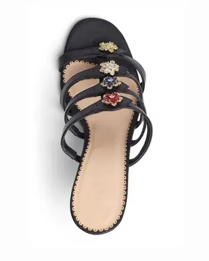 Cinq À Sept Emmy Crystal Flower Heeled Sandals - Black