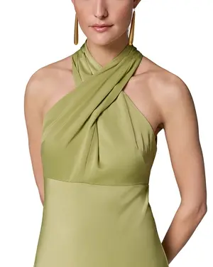 Donna Karan New York Sleeveless Satin Halterneck Midi Dress