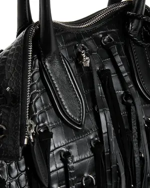 Alexander McQueen Manta Fringe Top Handle Bag - Black