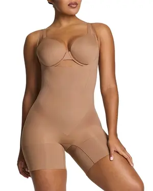 Spanx Sculpt Go Figure Open Bust Mid Thigh Bodysuit - Cinnamon