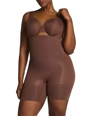 Spanx Sculpt Go Figure Open Bust Mid Thigh Bodysuit Ganache