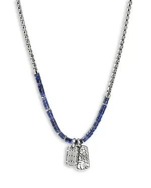 John Hardy Sterling Heishi Lapis Lazuli Tag Pendant Necklace