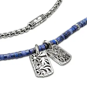 John Hardy Sterling Heishi Lapis Lazuli Tag Pendant Necklace