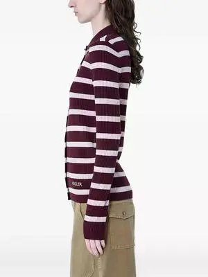 Moncler Striped Ribbed Knit Cardigan - Red
