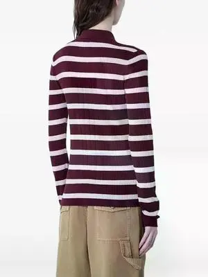 Moncler Striped Ribbed Knit Cardigan - Red