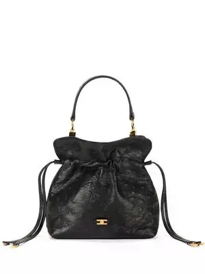 Elisabetta Franchi Drawstring Leather Tote Bag - Black
