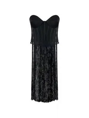 Elisabetta Franchi Tulle Fringe Bustier Top - Black