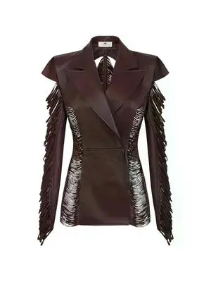 Elisabetta Franchi Double-breasted Fringed Leather Jacket