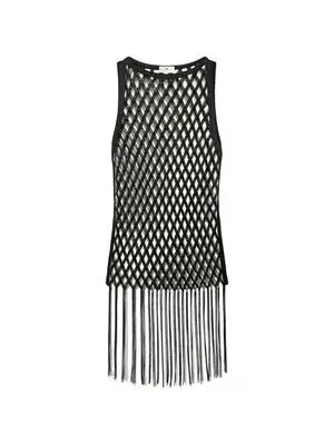 Elisabetta Franchi Beaded Mesh Tassel Top - Black