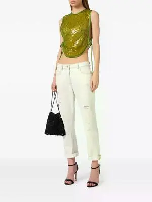 Elisabetta Franchi Tulle Bib With Sequins And Satin Piping