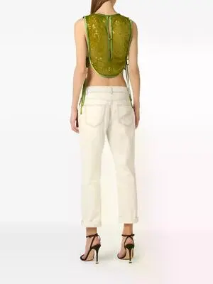 Elisabetta Franchi Tulle Bib With Sequins And Satin Piping