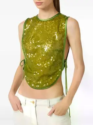 Elisabetta Franchi Tulle Bib With Sequins And Satin Piping
