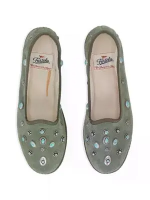 FORTELA Studded Suede Ballerinas - Green