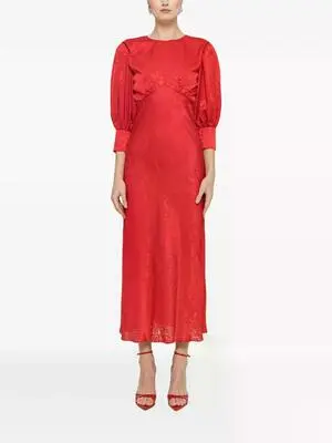 NISSA Puff-sleeve Midi Dress In Floral - Red