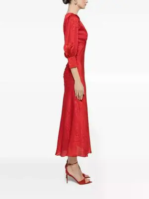 NISSA Puff-sleeve Midi Dress In Floral - Red