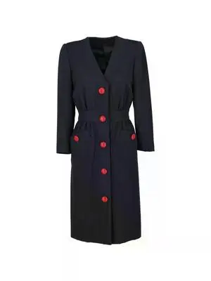 Vintage Buttoned V-neck Midi Dress