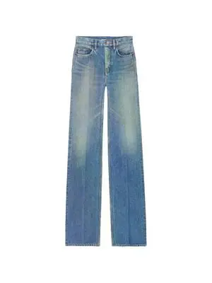 Saint Laurent Logo-patch Whiskered Jeans - Blue
