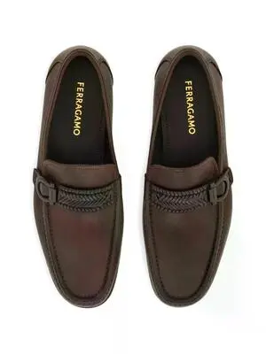 FERRAGAMO Moccasins With Braid And Gancini Ornament - Brown