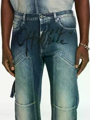 Off-White Panelled Jeans With Graphic Print