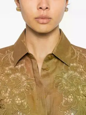 Max Mara Cali Floral-embroidery Shirt - Brown