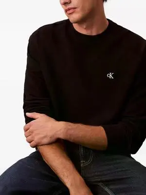 Calvin Klein Logo-embroidered Crew-neck Sweatshirt - Black