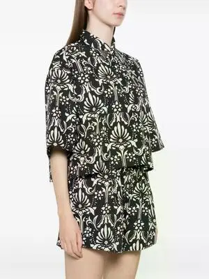 Pinko Cropped Printed Shirt With Metallic Appliqués - Black