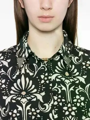 Pinko Cropped Printed Shirt With Metallic Appliqués - Black