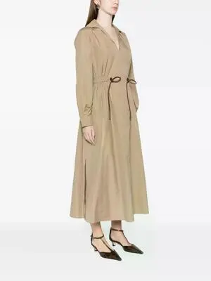Max Mara Pedaggi Drawstring V-neck Midi Dress - Neutrals