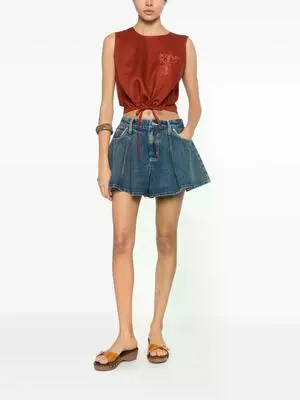 TWINSET Sleeveless Linen Top With Embroidered Logo