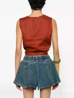 TWINSET Sleeveless Linen Top With Embroidered Logo