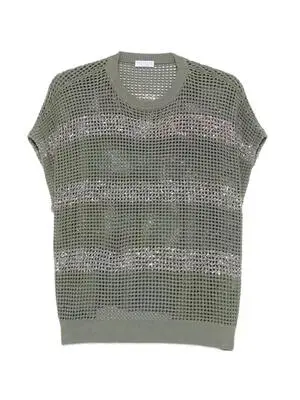 Brunello Cucinelli Striped Open Knit Top - Green