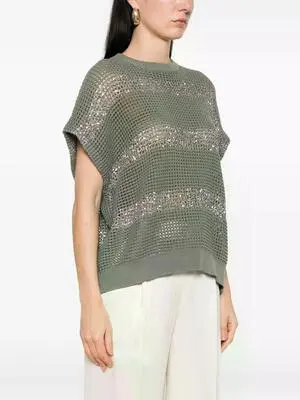 Brunello Cucinelli Striped Open Knit Top - Green