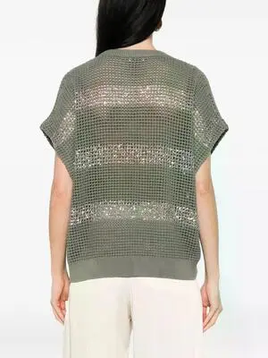 Brunello Cucinelli Striped Open Knit Top - Green