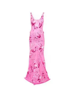 Versace Printed Ruched Maxi Dress