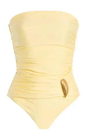 Simkhai Lorena Shell Strapless One-Piece Swimsuit Yellow