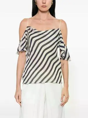 SELF-PORTRAIT Striped Ruffled Top