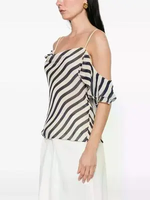 SELF-PORTRAIT Striped Ruffled Top