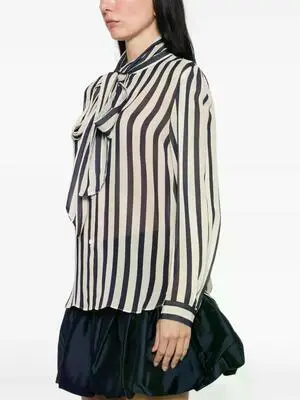 SELF-PORTRAIT Striped Tie Neck Blouse