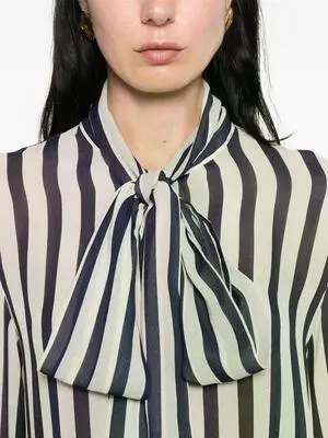 SELF-PORTRAIT Striped Tie Neck Blouse