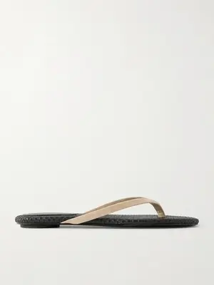 ST. AGNI Suede-trimmed Woven Flip Flops - Neutrals