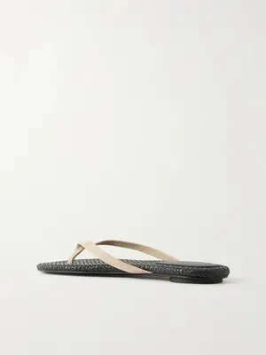 ST. AGNI Suede-trimmed Woven Flip Flops - Neutrals