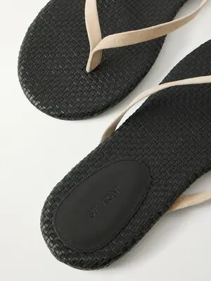 ST. AGNI Suede-trimmed Woven Flip Flops - Neutrals