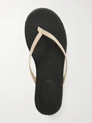 ST. AGNI Suede-trimmed Woven Flip Flops - Neutrals