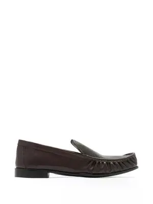 Miu Miu Pleated Detail Leather Loafers - Brown