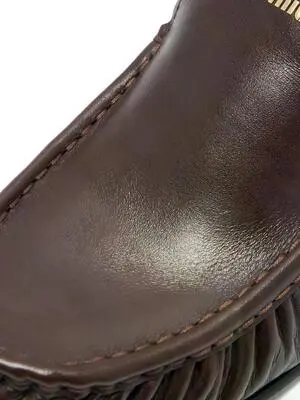 Miu Miu Pleated Detail Leather Loafers - Brown