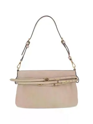 Pinko Suede Shoulder Bag With Metal Logo - Neutrals
